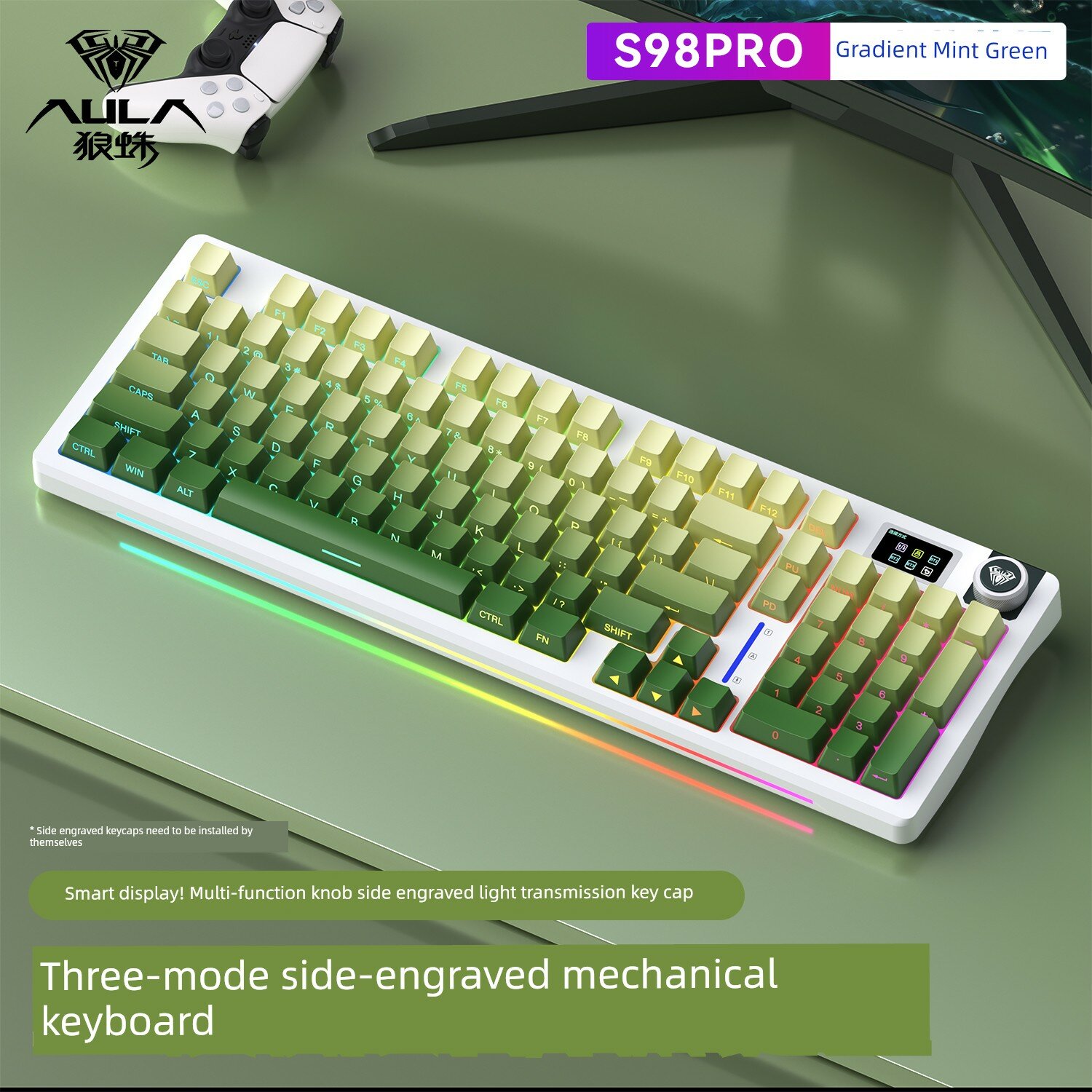 Беспроводная трехрежимная механическая клавиатура Wolf Spider S98pro для игр и киберспорта с боковой гравировкой клавиш