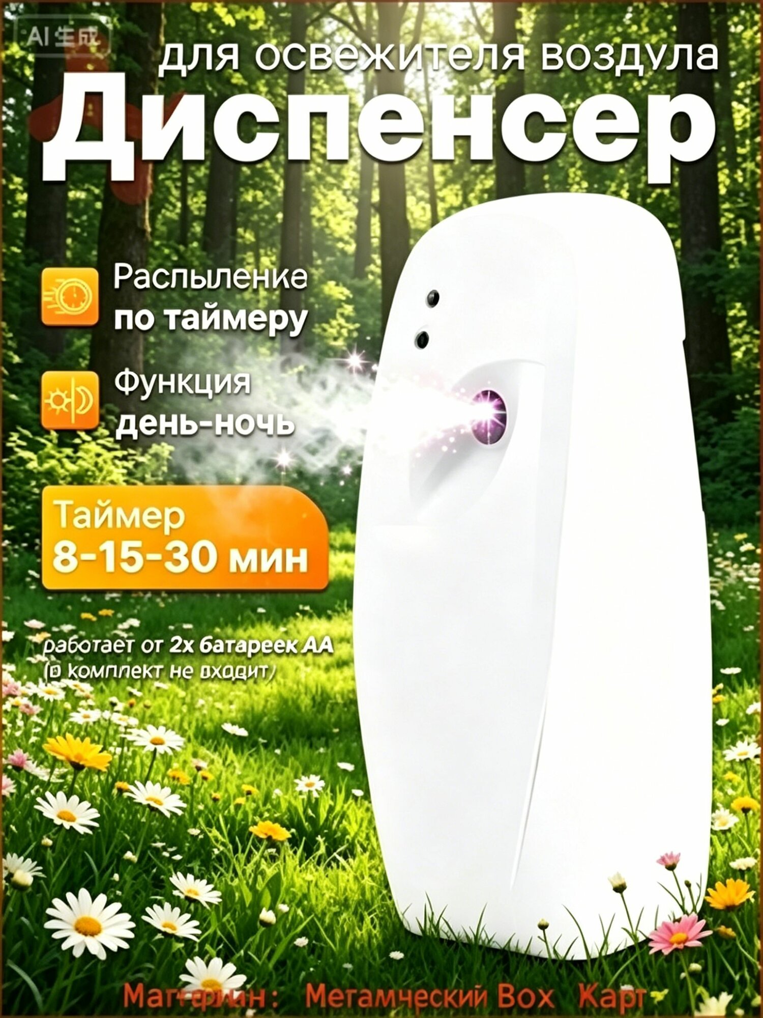 Диспенсер для освежителя воздуха автоматический, с таймером распыления, функция день-ночь, работает от батареек АА, для дома и офиса