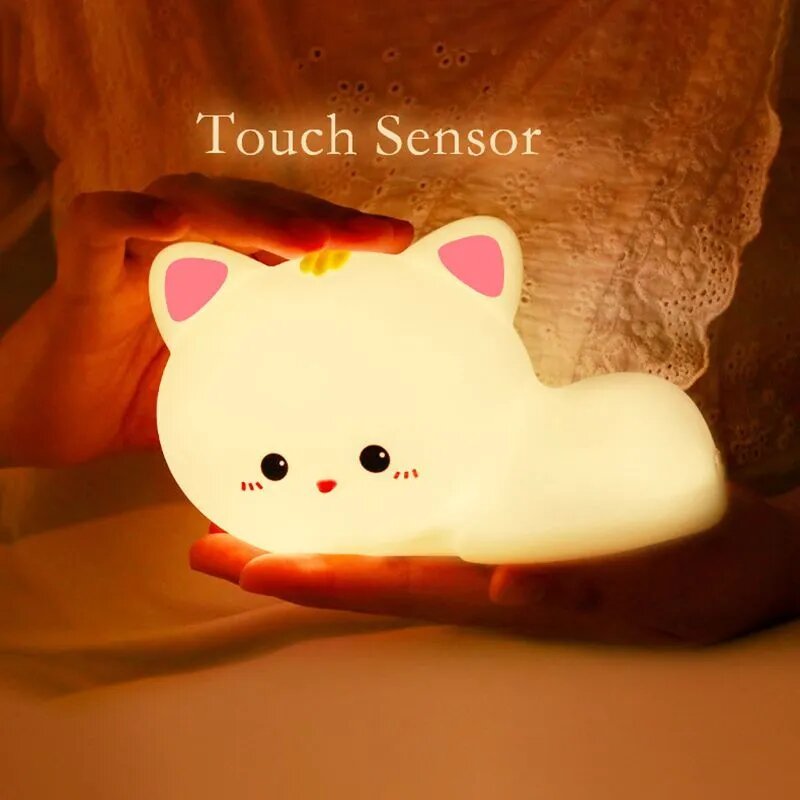 Ночник Котик USB, сенсорный, настольный светильник, 1 Вт, 5 В, белый, ABS пластик, детский — фото 1