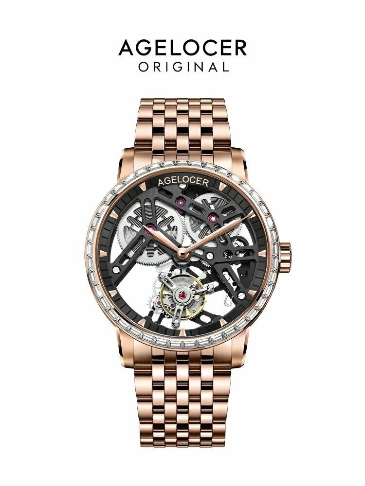 Agelocer Часы наручные Механические 900 Tourbillon Series: механические часы с ручным подзаводом, водонепроницаемость 5 бар, механизм Cal. A9001, 80-часовая автономность хода, сапфировое стекло, смотровое окно, ремень из кожи/нержавеющая сталь