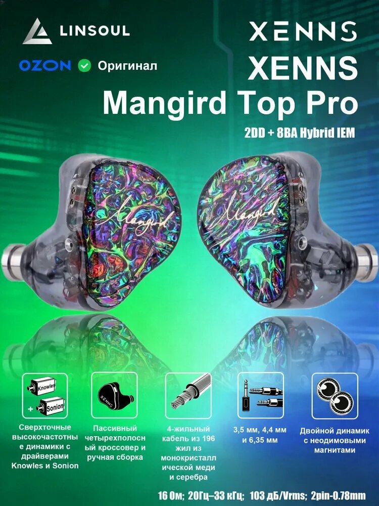 XENNS Наушники проводные XENNS Mangird Top Pro, 3.5 мм, 4.4 мм, черный, черный матовый