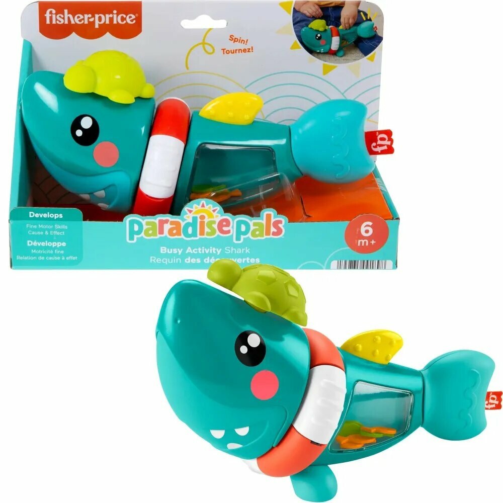 Fisher-Price, Paradise Pals, детская игрушка для мелкой моторики с сенсорными деталями, акула занятой деятельности