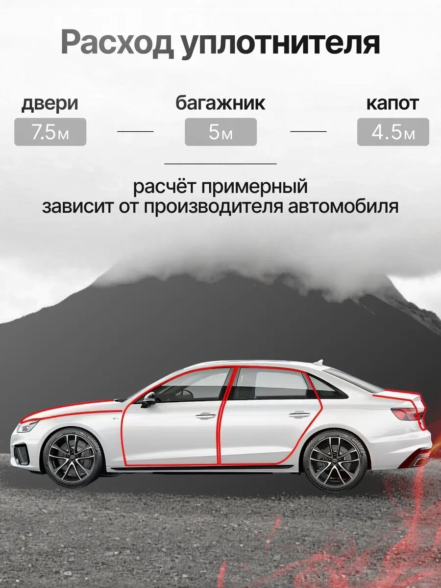 Уплотнитель дверей авто, универсальный, черный, 10 м, самоклеящийся, резина — фото 1