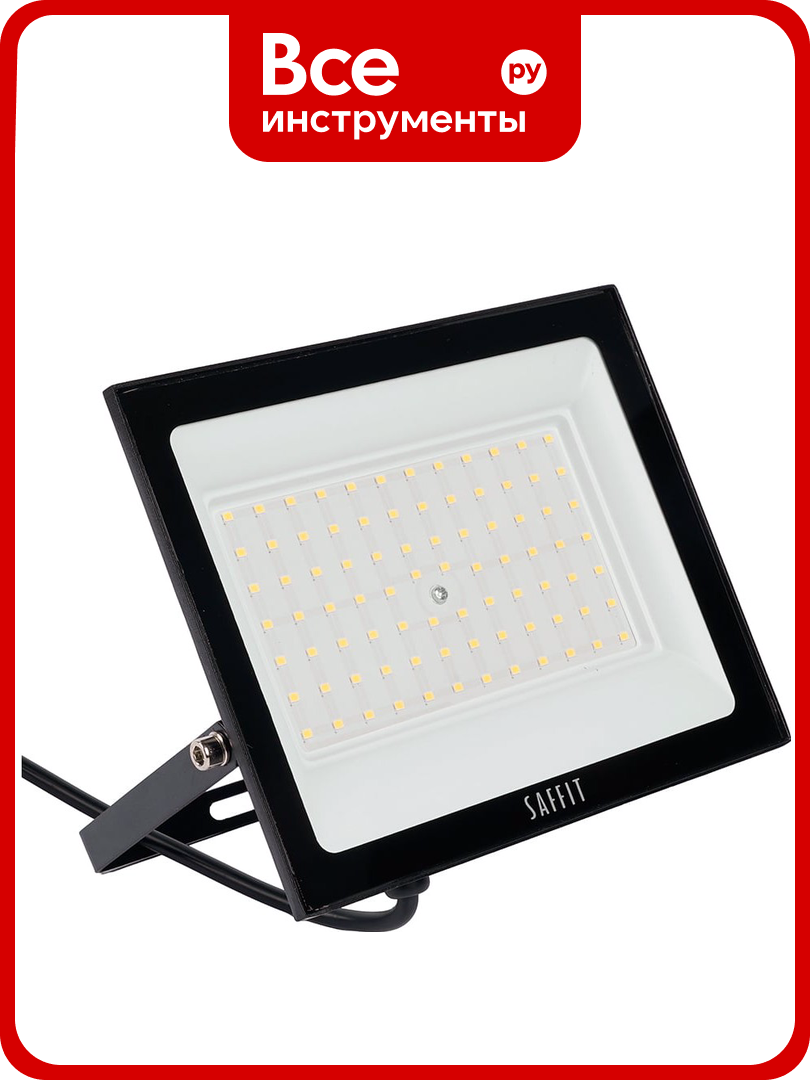 Светодиодный прожектор SAFFIT SFL90-100 IP65 100W 6400K черный 55068, алюминиевый корпус, холодный белый свет