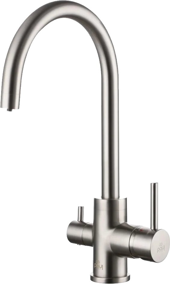 Смеситель для кухни Paulmark Essen Es213211-BS с краном для питьевой воды, с поворотным изливом, матовый, однорычажный, латунный, с керамическим картриджем