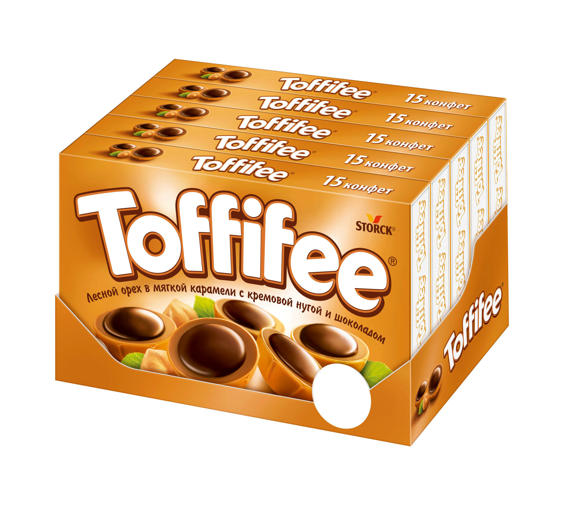Шоколадные конфеты Toffifee с цельным лесным орехом в карамели 125 гр. (30 шт. в коробе)