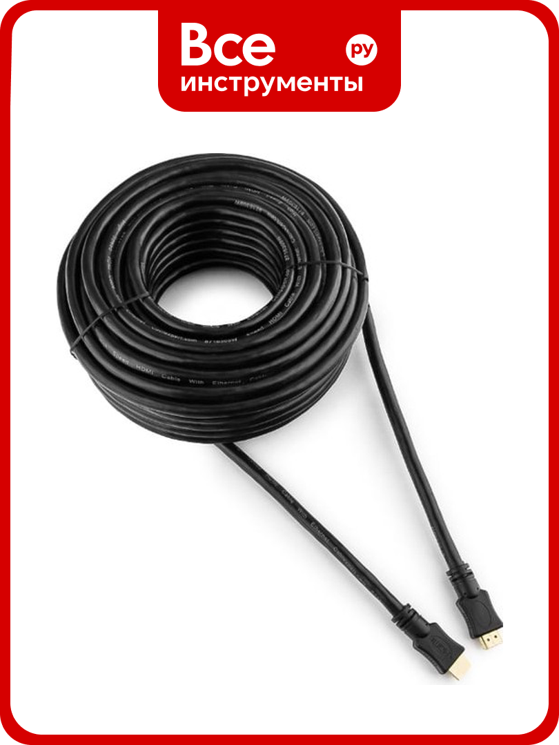 Кабель Cablexpert HDMI v2.0, 19M/19M, 20м, медь, черный, позолоченные разъемы, экран, пакет CC-HDMI4-20M