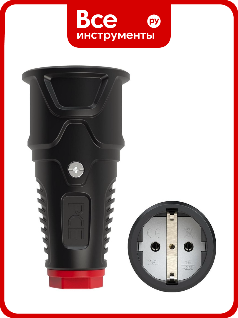 Кабельная розетка PCE 16A 220V 2P+E IP20 корпус черный, маркер красный 2510-sr