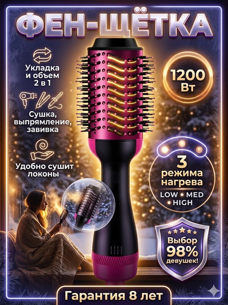 Фен-щетка для волос / Расческа с ионизацией One Step Фен-щётка (расчёска-фен) для волос Hair Dryer 3 в 1