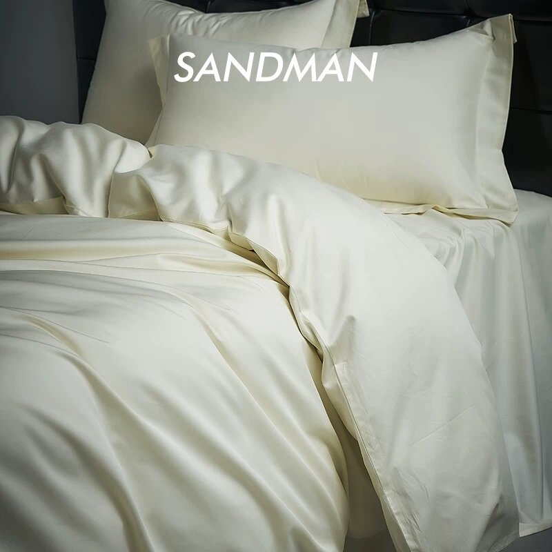 Комплект постельного белья SANDMAN из длинноволокнистого хлопка, четыре предмета, белый, простой, легкий люкс, сатин,