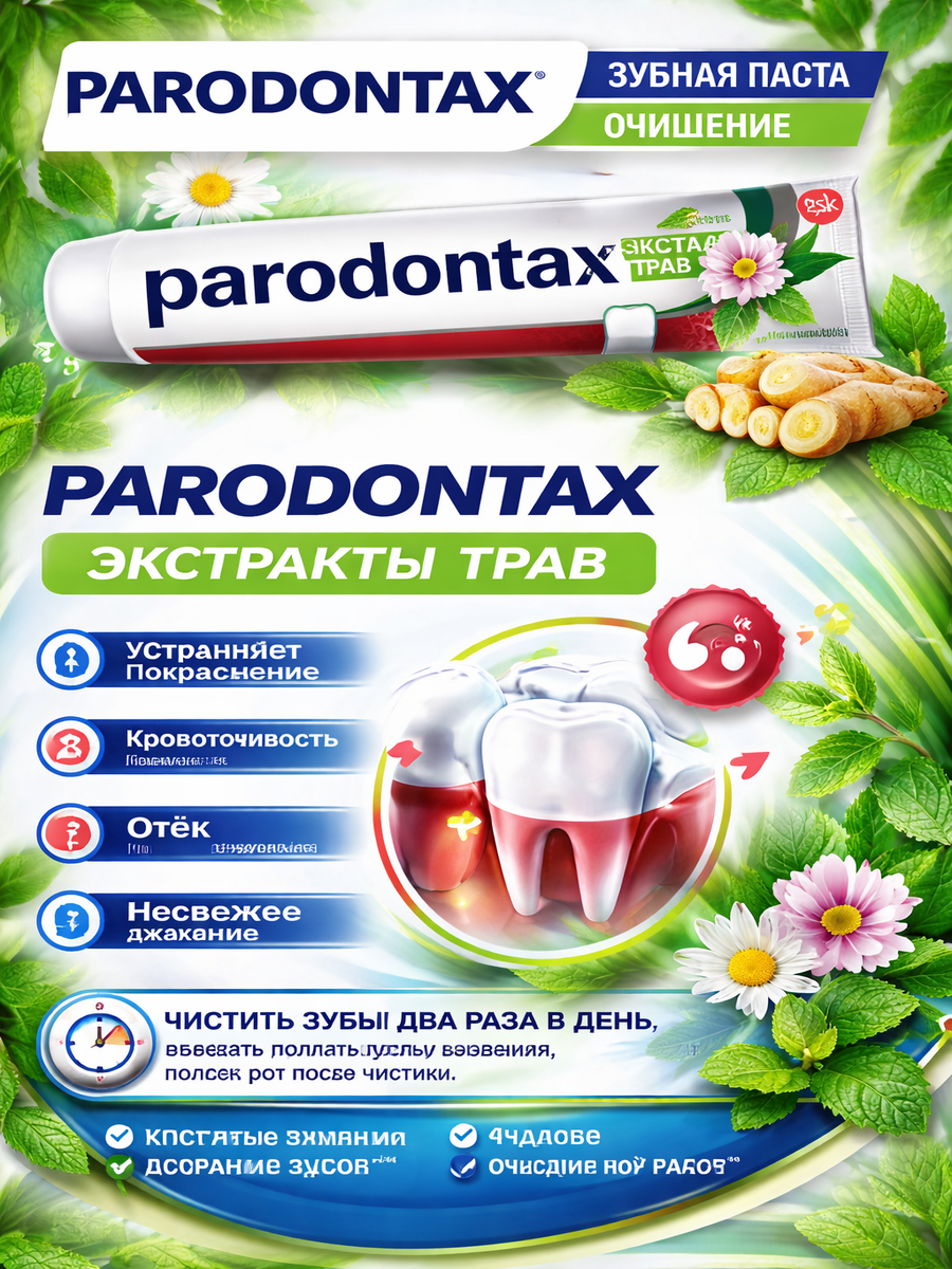 Зубная паста Parodontax Экстракты трав от воспаления и кровоточивости десен с фтором, 75мл