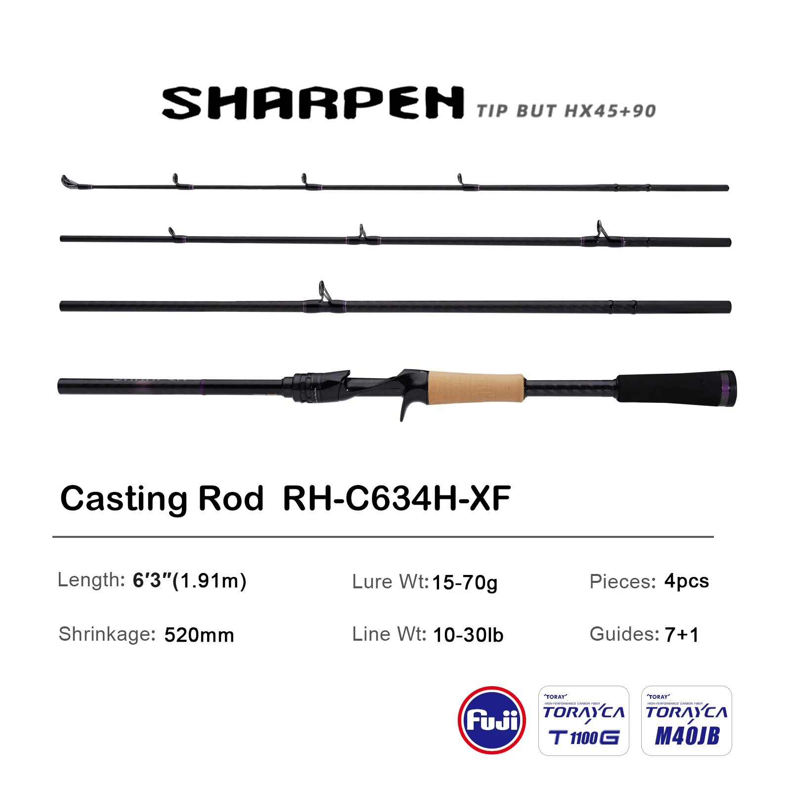 SHARPEN RH-C634H-XF Кастинг Удилище 6'3" 4pc