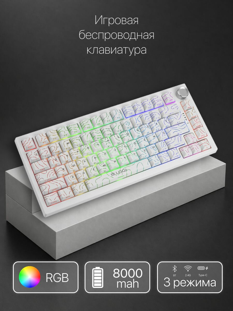 Клавиатура игровая механическая беспроводная с подсветкой, LOQI F75, белые свитчи, компактная (75%)