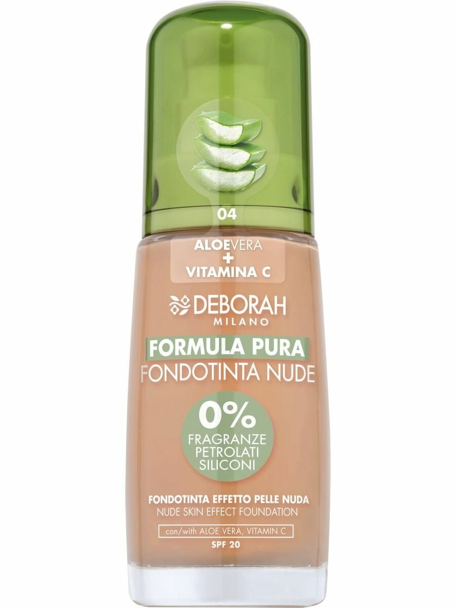 Deborah Milano Тональная основа для лица Тон 04 Абрикосовый FORMULA PURA NUDE FOUNDATION матирующая SPF20 30 мл