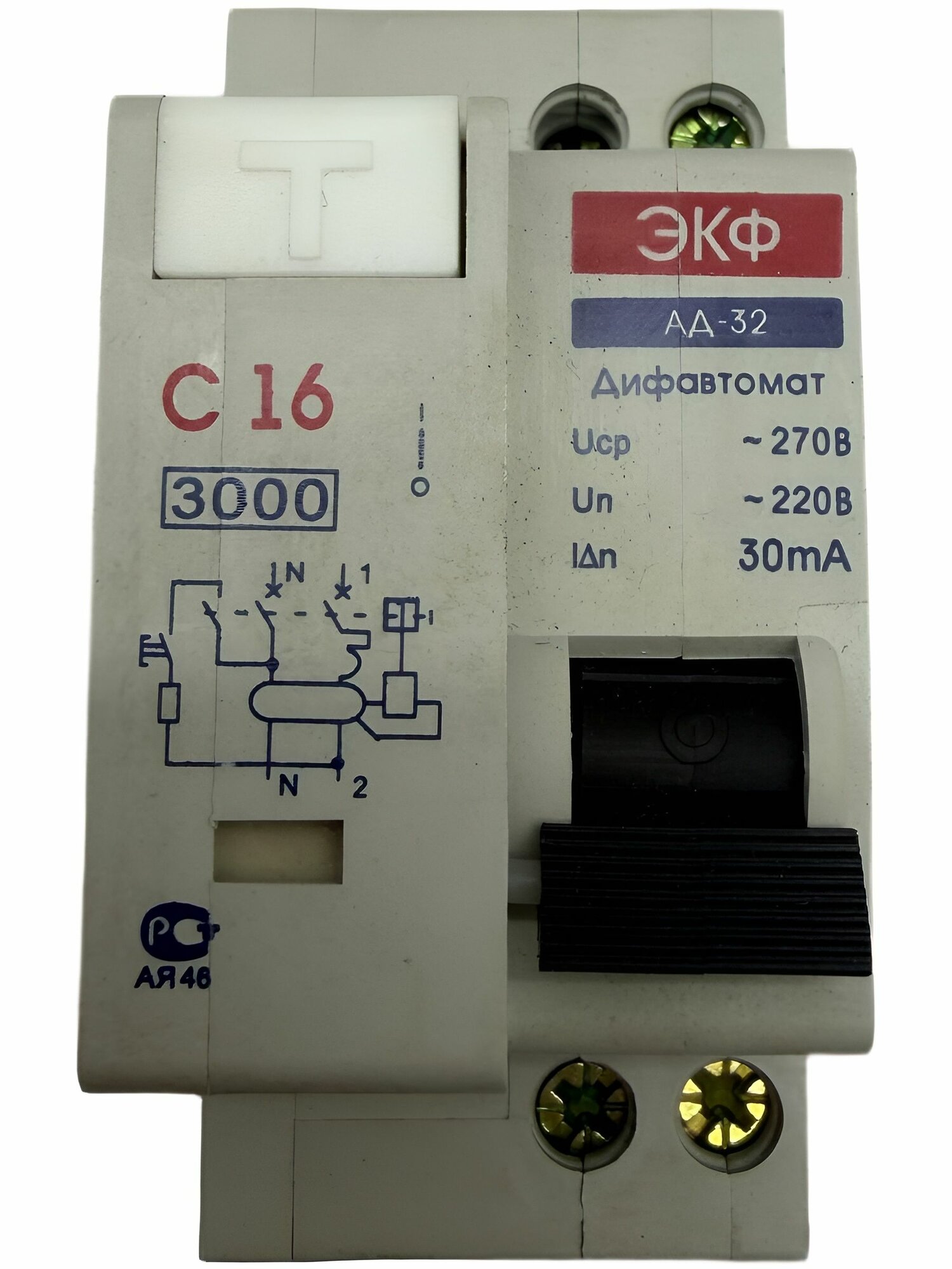 АД-32 EKF, 1P+N, 16А, характеристика C, 30мА, тип AC, Автоматический выключатель дифференциального тока, Артикул: DA32-16-30-pro.