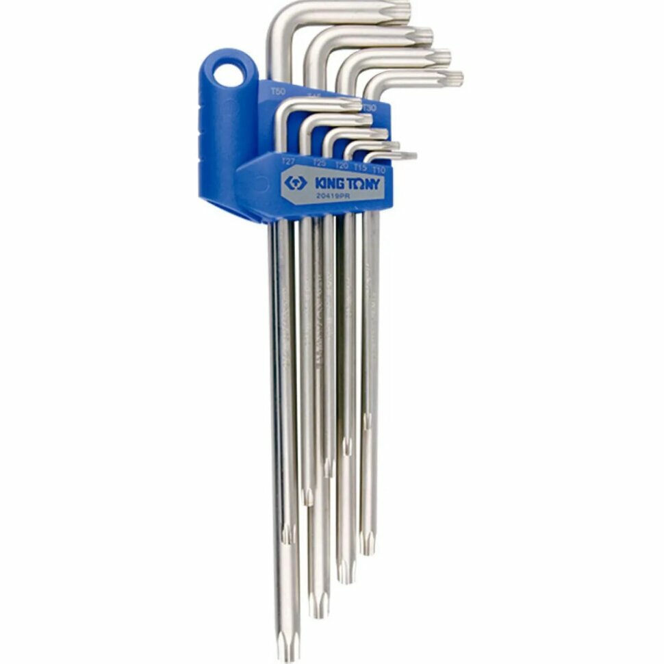 Набор ключей Г-обр Torx, T10H-T50H, длин, с отверс,9 пред. KING Tony 20419PR, 1713413