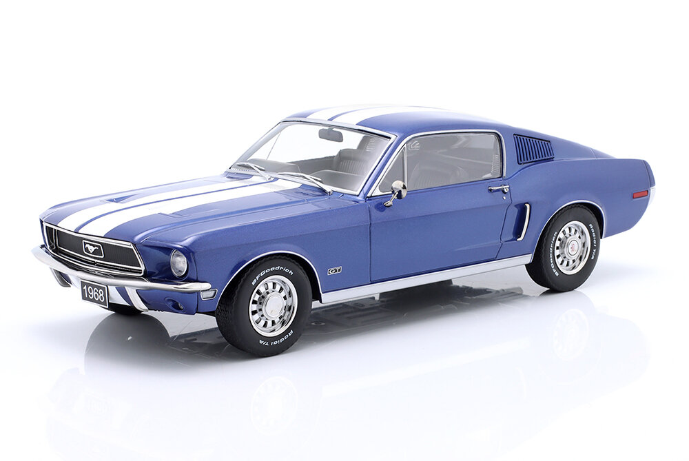 Модель коллекционная KK-SCALE Ford mustang gt fastback 1968 blue metallic/white