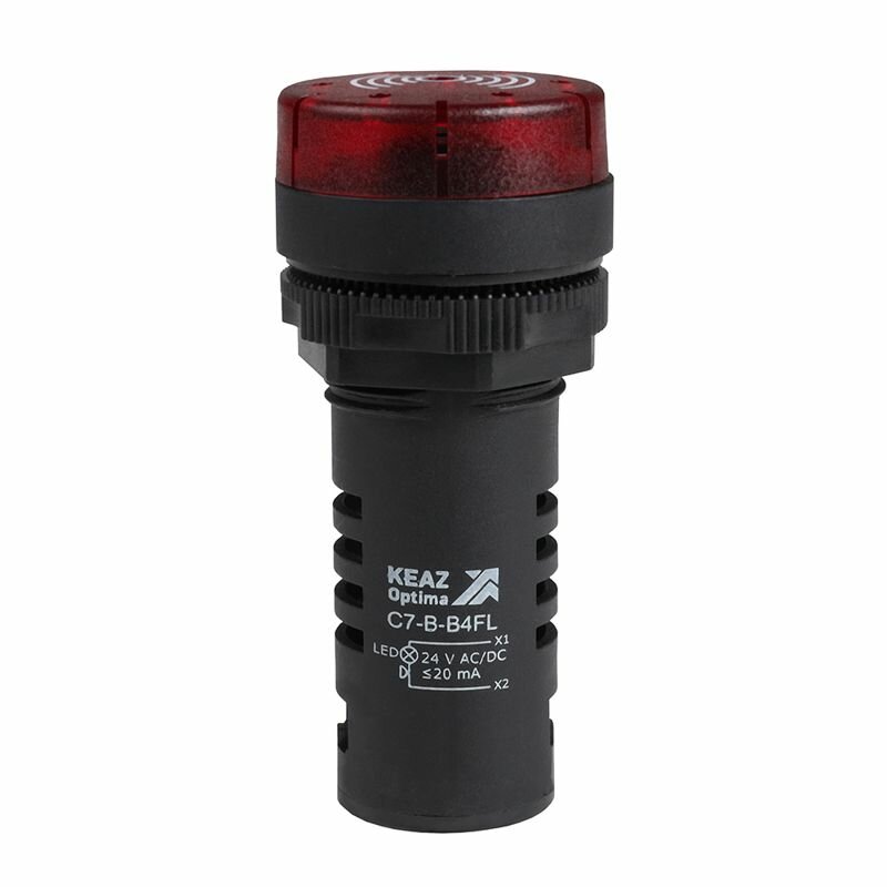 Зуммер с пульсирующим сигналом OptiSignal Compact D22 С7-B-B4FL красн. с подсветкой 24В AC/DC КЭАЗ 362172