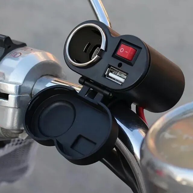 1шт. Зарядное устройство для мотоцикла с USB / прикуривателем 5В/2А, зарядка на руль