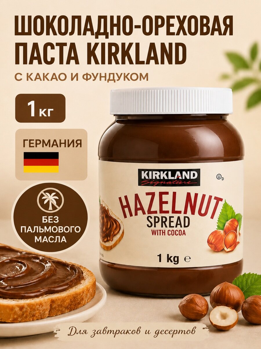 Шоколадная паста ореховая с фундуком и какао Kirkland, Германия, 1 кг