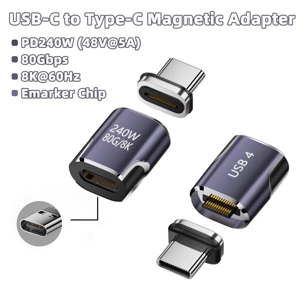 Магнитный адаптер USB-C to Type-C 240W 80Gbps 8K 60Hz