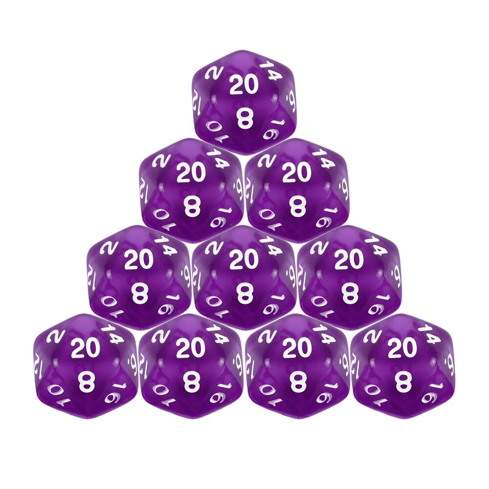 Прозрачные кубики D20, 10 шт. PURPLE