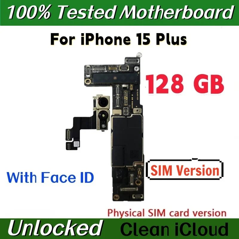 Разблокированная аутентичная материнская плата для iPhone 15 Pro Max 15 Plus с/без лицевого ID, материнская плата, физическая версия SIM-карты, материнская плата