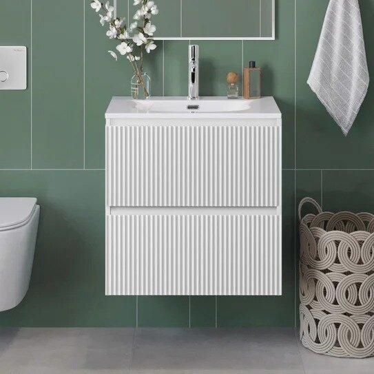 Тумба с раковиной BelBagno Uno 70 подвесная, 2 ящика, bianco opaco