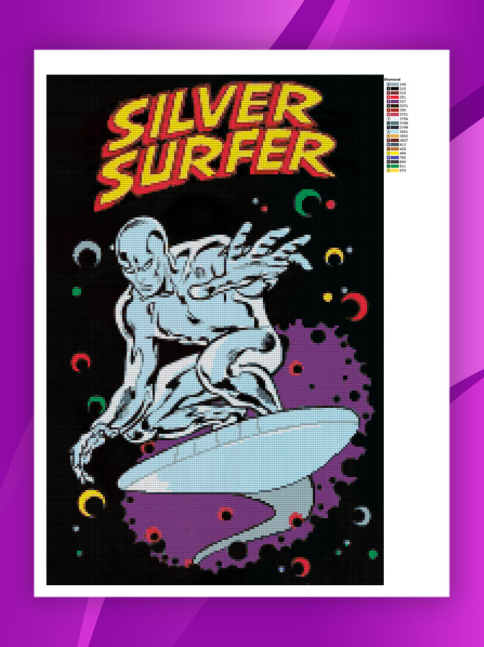 Алмазная мозаика без подрамника - вышивка - Silver Surfer 40 х 60 см