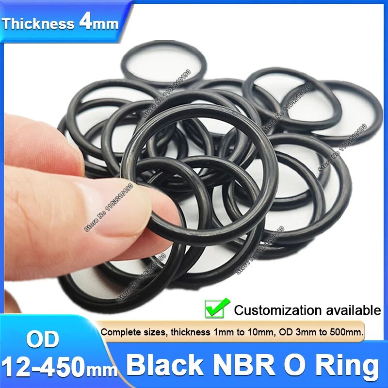 Черные уплотнительные кольца NBR 4 мм, 12-450 мм OD 34mm (10Pcs)
