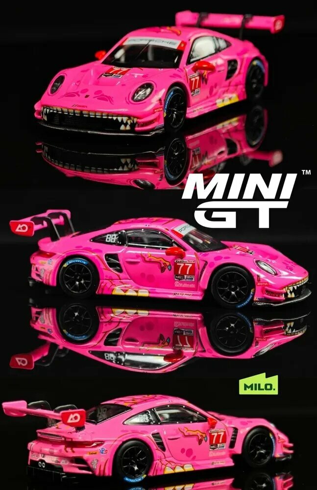 MINI GT+KAIDO #minigt 1052 Скрытая версия Масштабная модель автомобиляPorsche 911 GT3 R #77 AO Racing 2024 Alloy Car Model Collection Gift