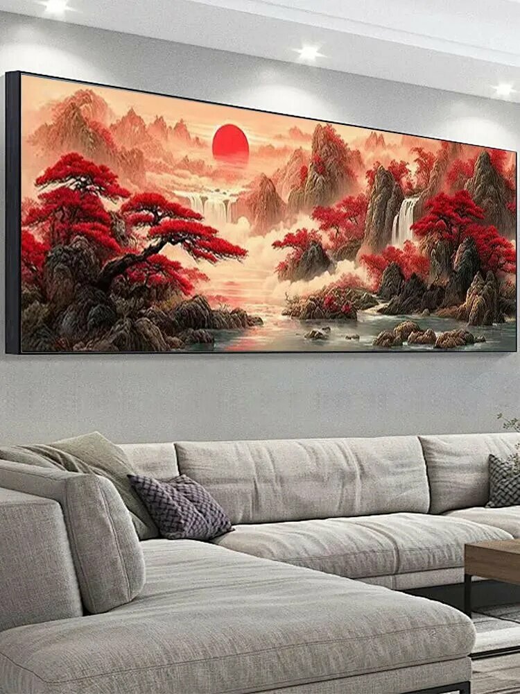 Алмазная мозаика 130x50cm "Горы и вода в китайском стиле"ручной работы бриллиантовая картина
