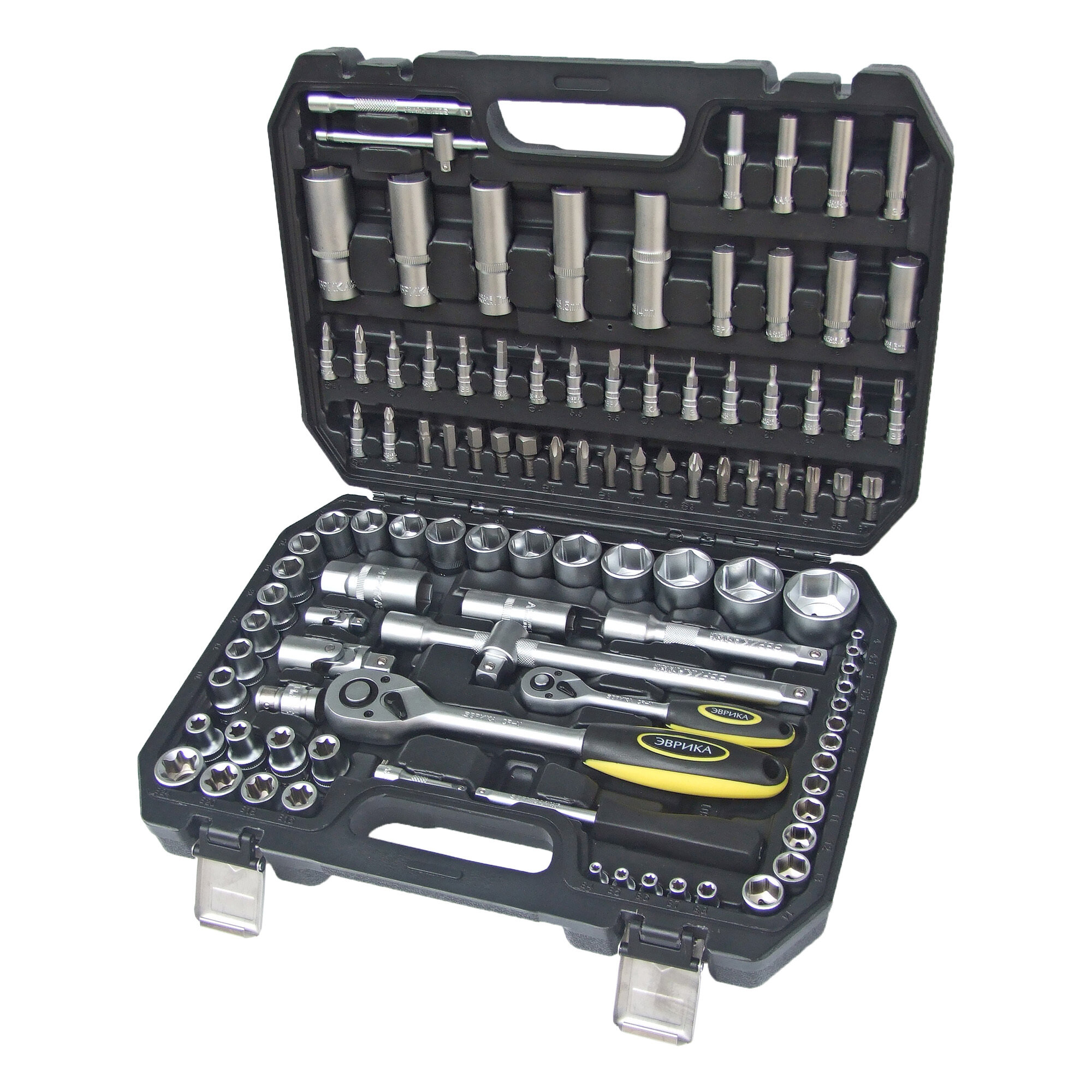 Набор торцевых головок ER-80108 1/4"&1/2"DR 6-гранный 108 предметов эврика 1/3