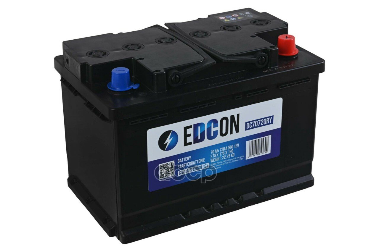 Аккумуляторная батарея! 19.5/17.9 +справа 70Ah 720A 278/175/190 B13 AGM EDCON арт. DC70720RY
