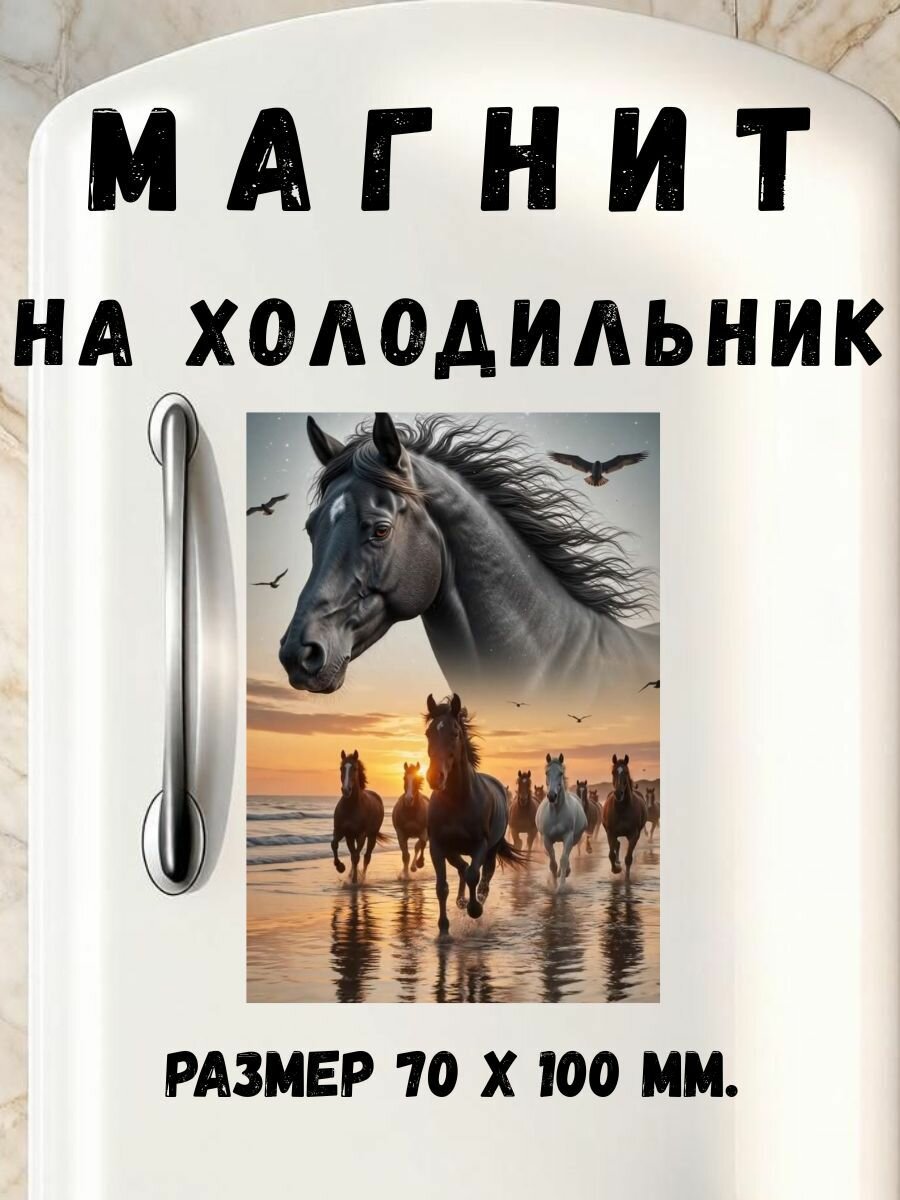 Магнит на холодильник "Лошади " 70х100 мм.