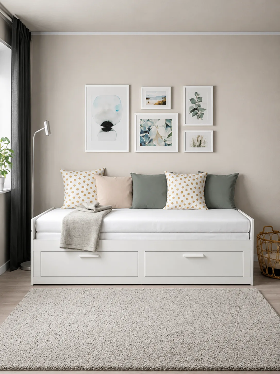 Каркас кровати-кушетки с 2 ящиками, IKEA BRIMNES, 80x200 см, белый