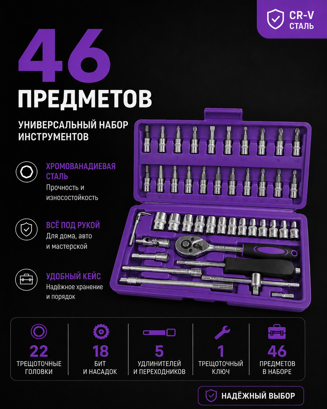 Набор инструментов для автомобиля 46 предмета, автомобильный набор инструментов, набор торцевых головок, Биты Torx