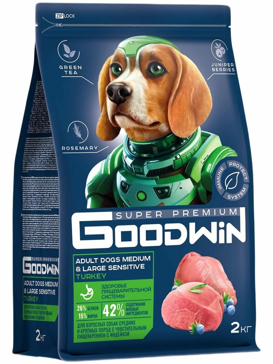 Корм сухой Goodwin для собак с чувствит. пищеварением средн. и крупных пород Индейка 2кг