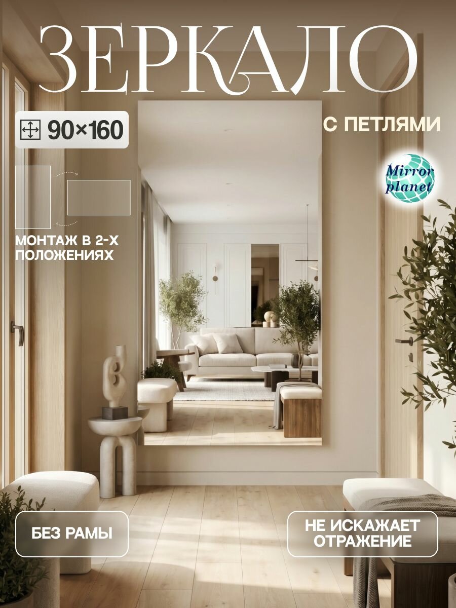 Настенное зеркало прямоугольное 90х160 см с петлями Mirror planet
