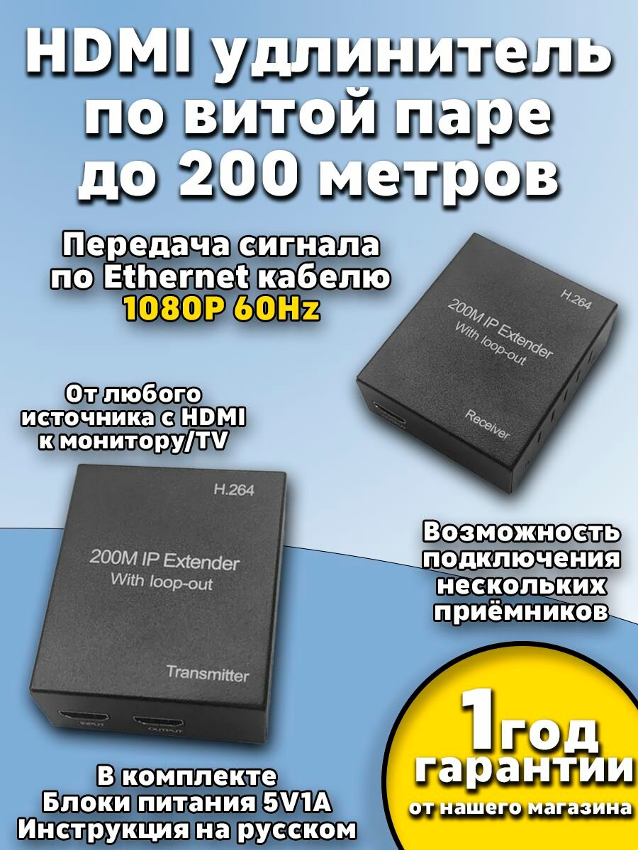 HDMI удлинитель активный RJ45 120м до 200м на несколько экранов
