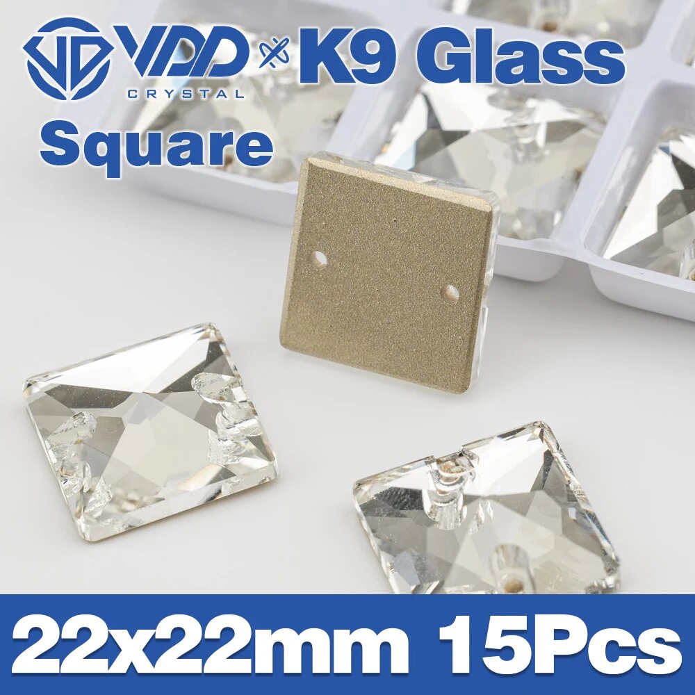 Стразы VDD S101 прозрачные стеклянные для шитья square 22x22mm-15Pcs