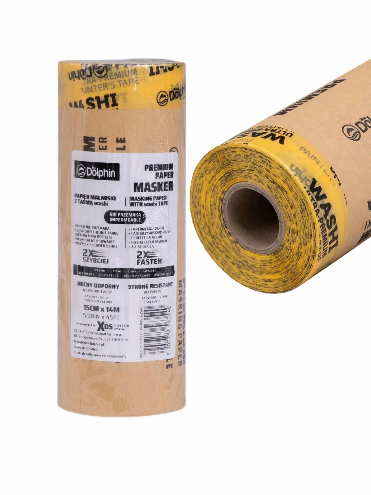 Бумага укрывная с желтой лентой Blue Dolphin Premium Papier Washi 63540 (15см*14м) упак (3 шт)