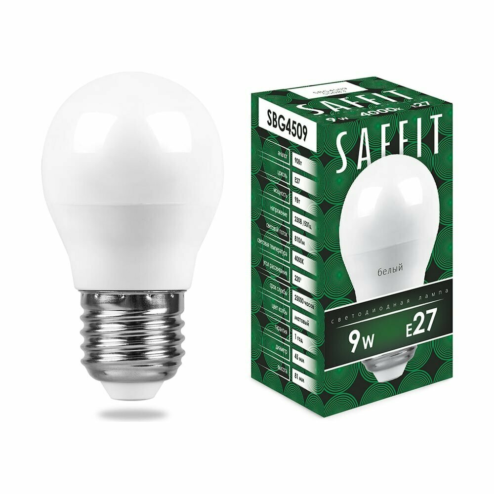 Светодиодная лампа SAFFIT 9W 230V E27 4000K, SBG4509 55083