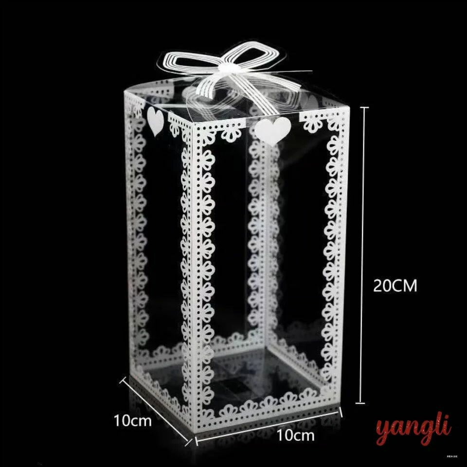 Коробка yangli, квадратная, прозрачная, с кружевным узором и бант, 10x10x20 см, для подарков, ящик