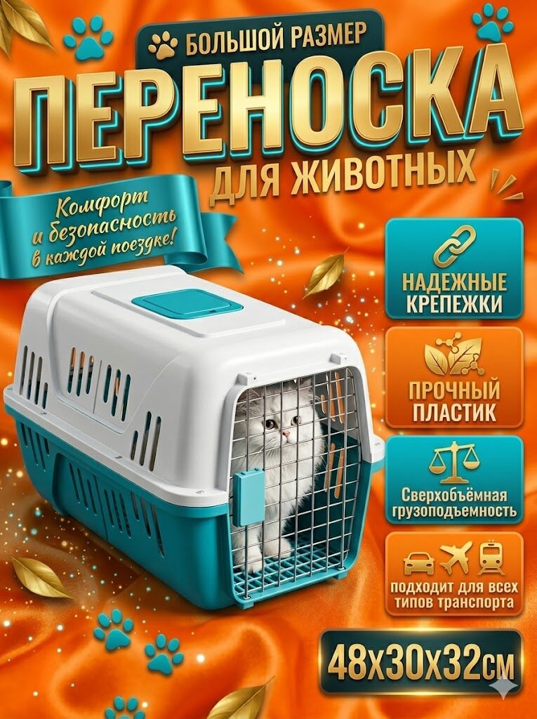 Переноска-клиппер с металлической дверцей и замком, 48х30х32 см