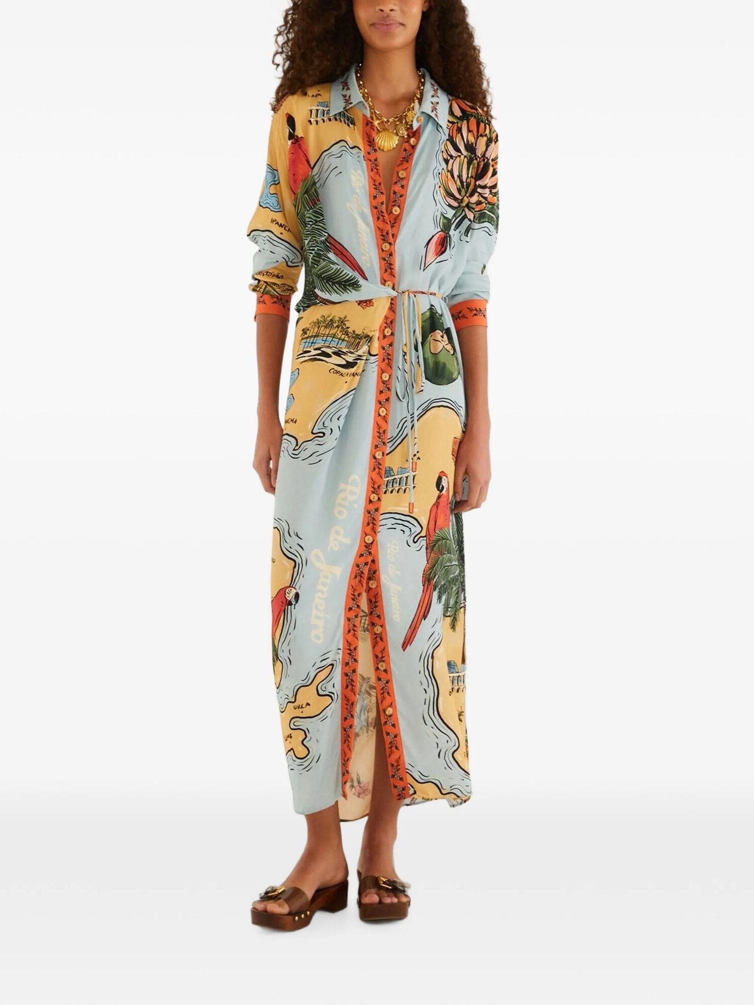 Платье Multicolor Beaches Path collared buttoned maxi dress
