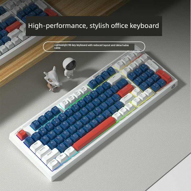 HP K300 Проводная клавиатура с RGB-подсветкой сине-бело-красная 99-клавишная для офиса