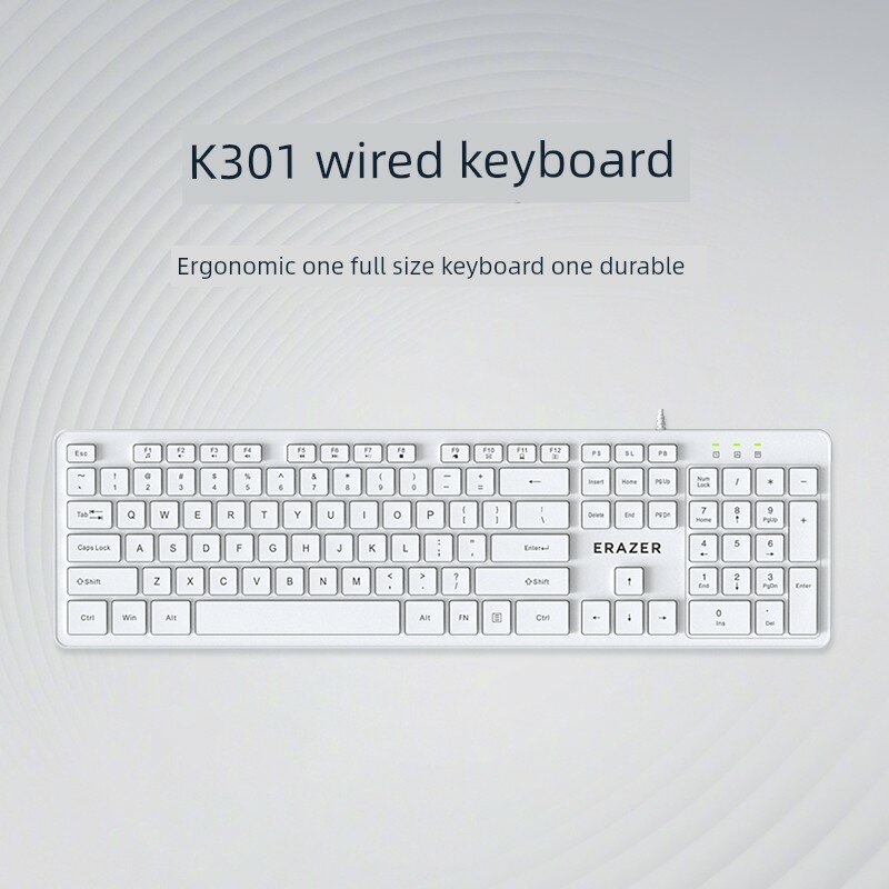 PRO проводная клавиатура K301 белая с шоколадными клавишами, полноформатная, 104 клавиш
