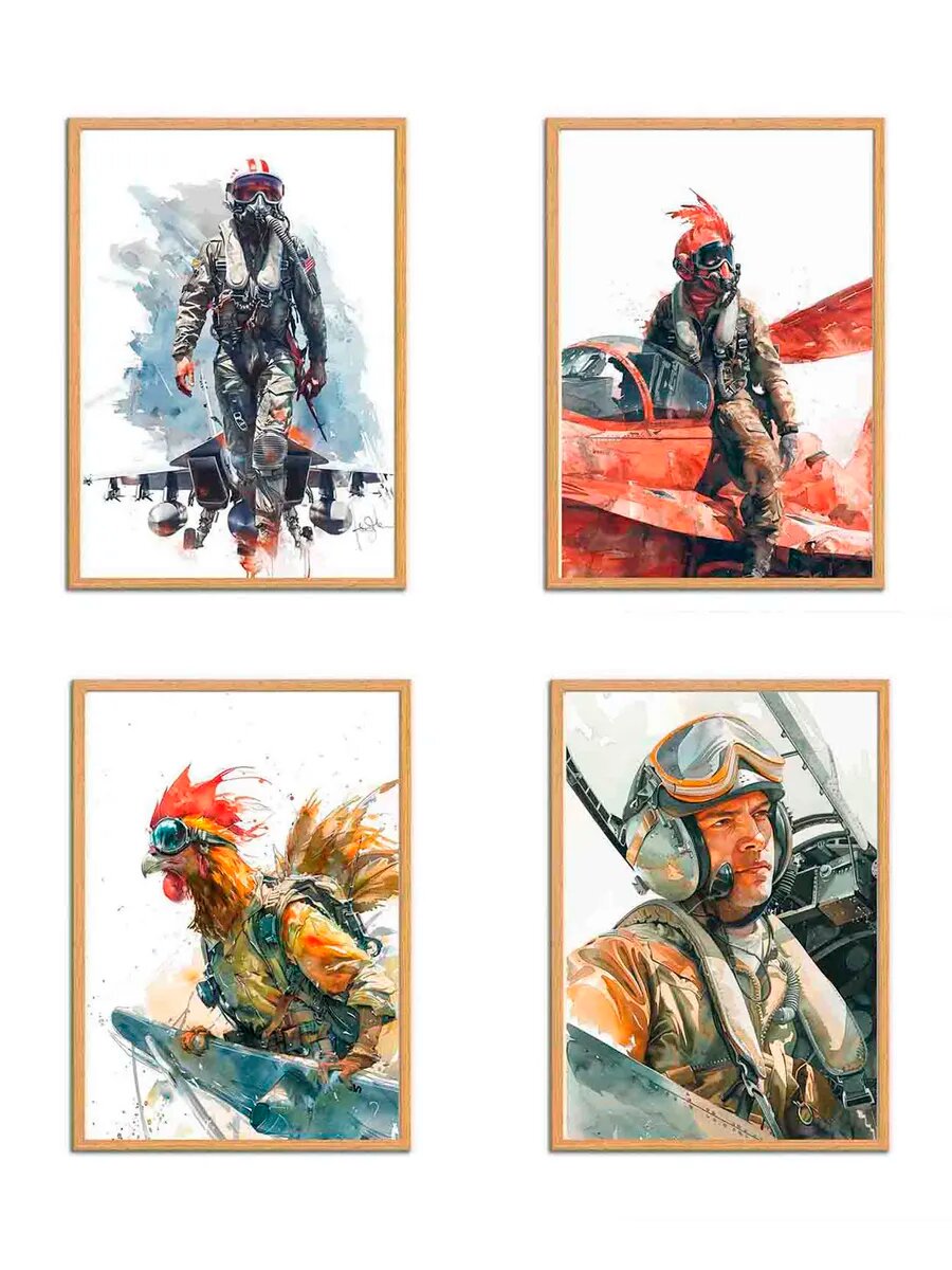 Птица петух Пилот, 4 Плаката, 30x21см
