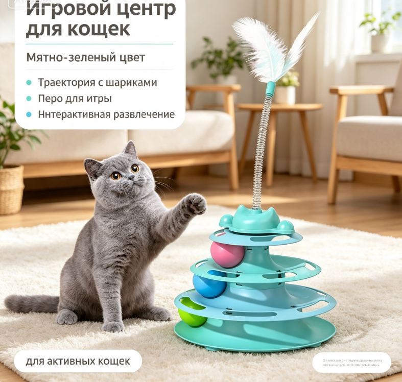 Игровая башня для кошек с шариками, интерактивная игрушка с пером, развлечение для котов